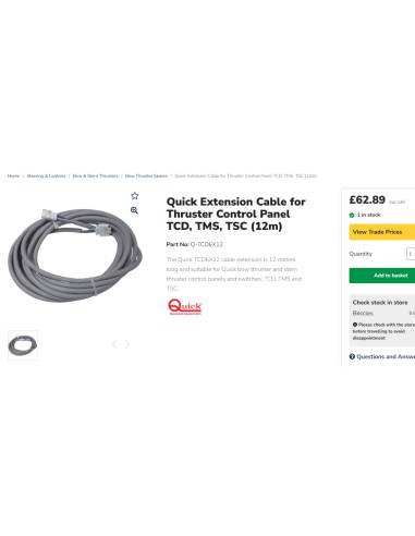 Quick cable 12mts model TCDEX12 para TCD-TMS